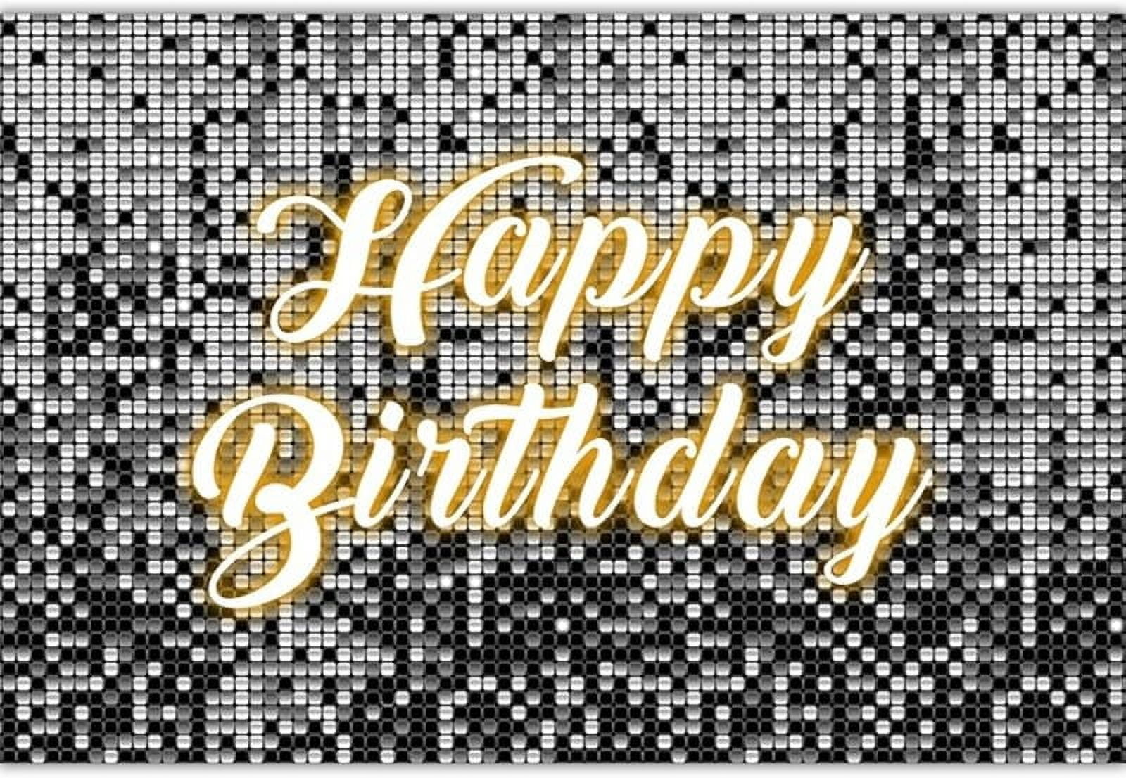 Black and Silver Sequin Beautiful Backdrop, Gold Neon Happy Birthday ...