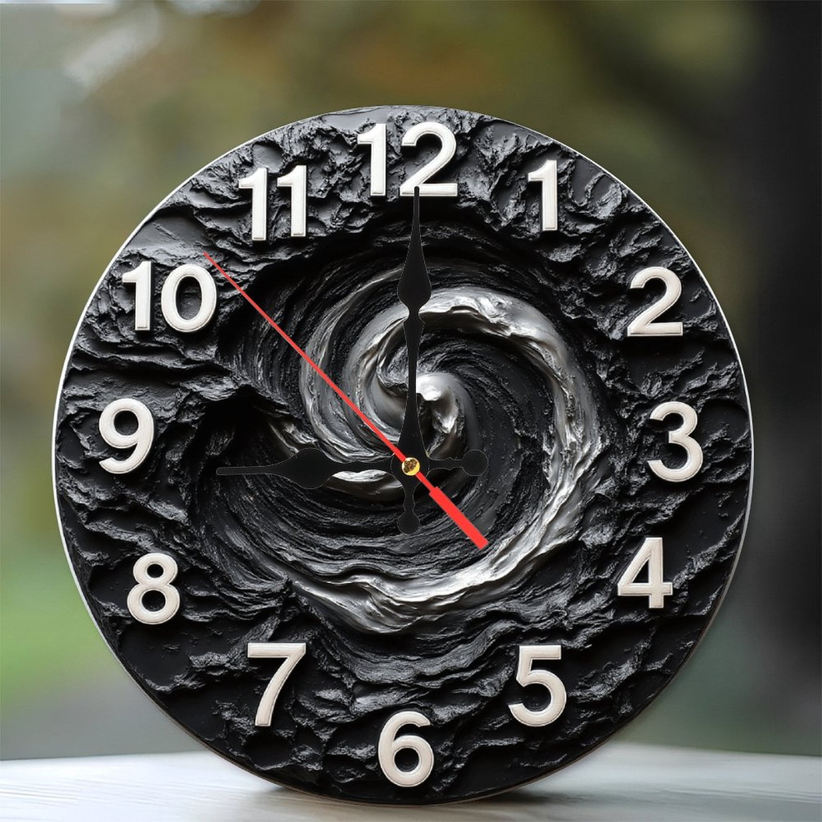 Black Silver Swirl Wall Clock Home Decor 10-Inch Silent Wooden Wall ...