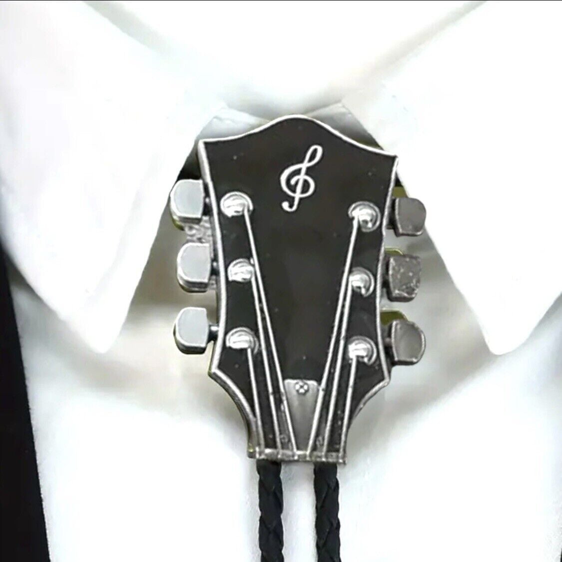 Black & Silver Texas Western Cowboy Guitar Neck Bollo Tie - Braided ...