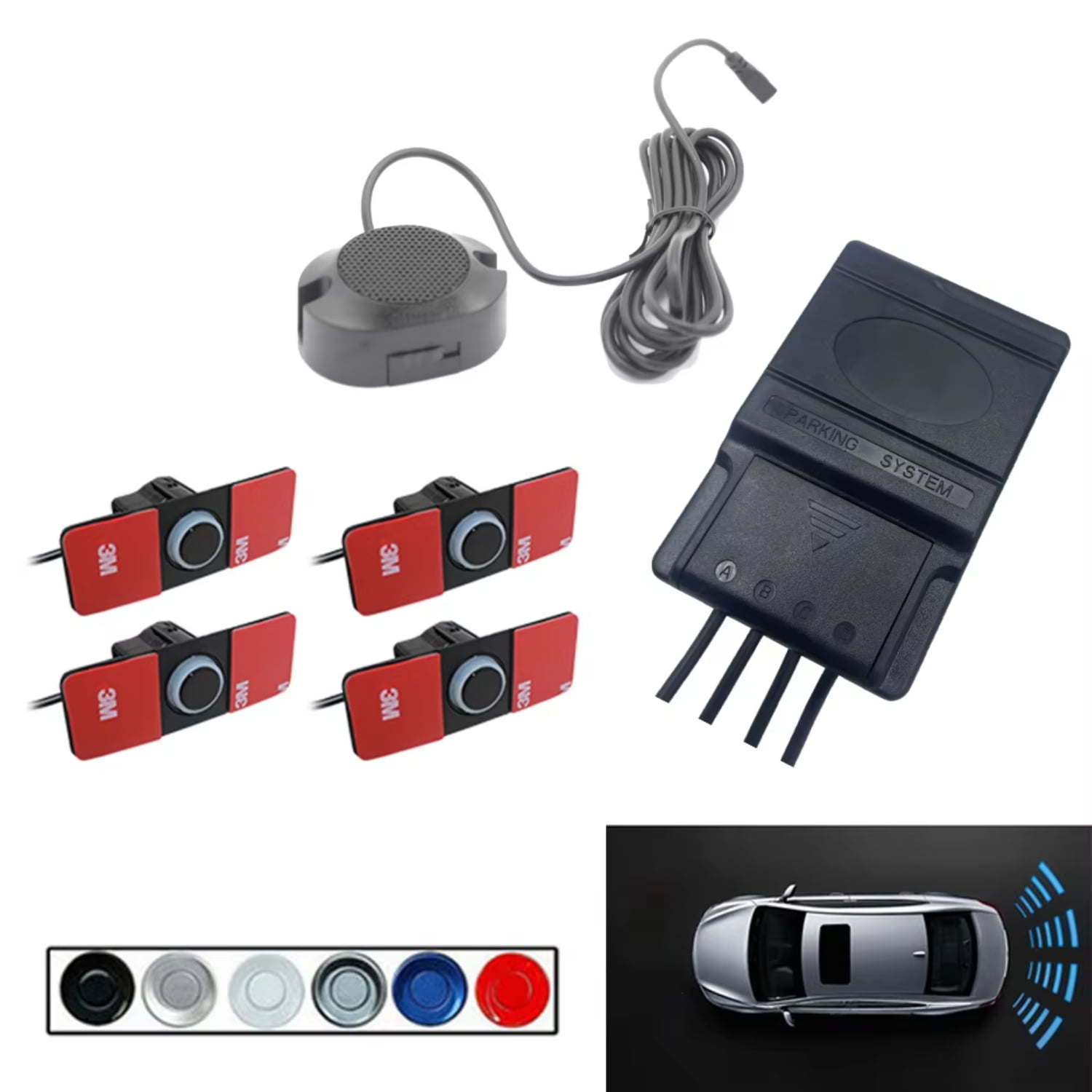 Black/Silver/White 13mm Flat Sensors Car Parking Sensor Assistant ...