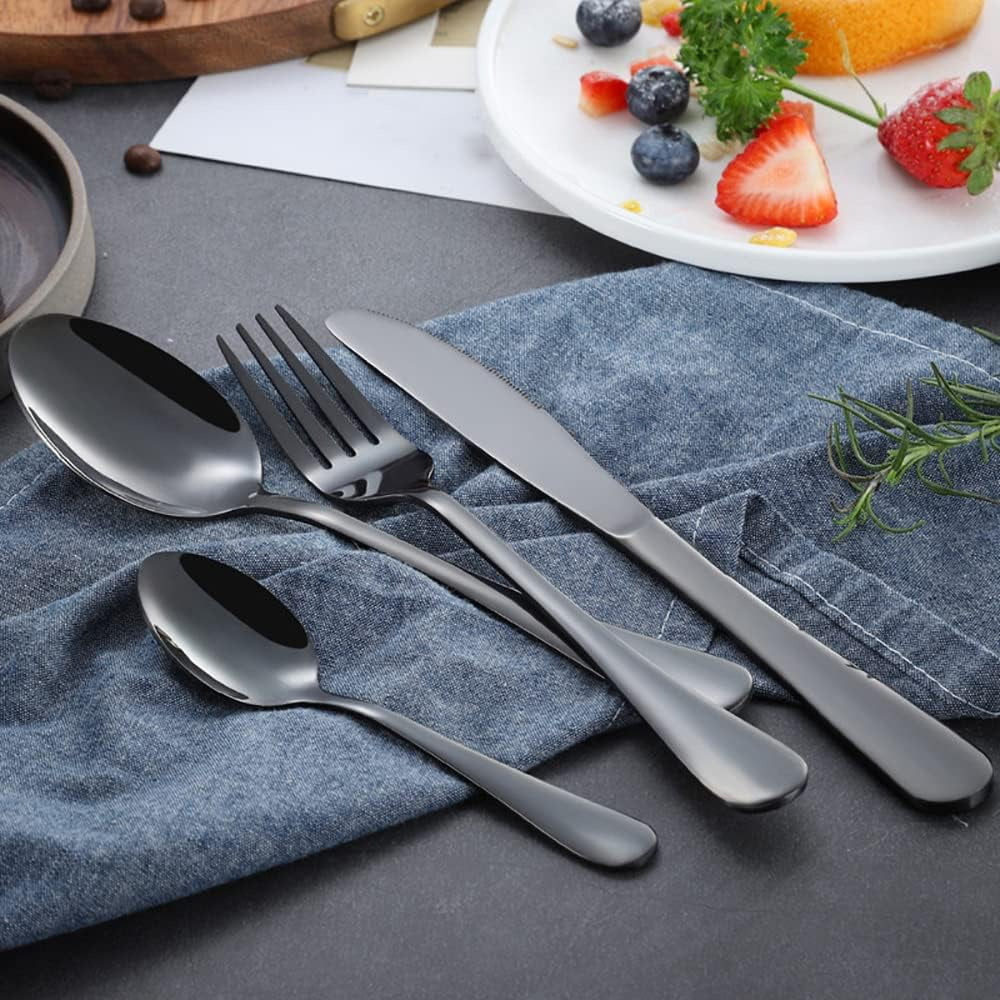 Black Silverware Set for 16 Premium Stainless Steel Flatware Set 64 ...