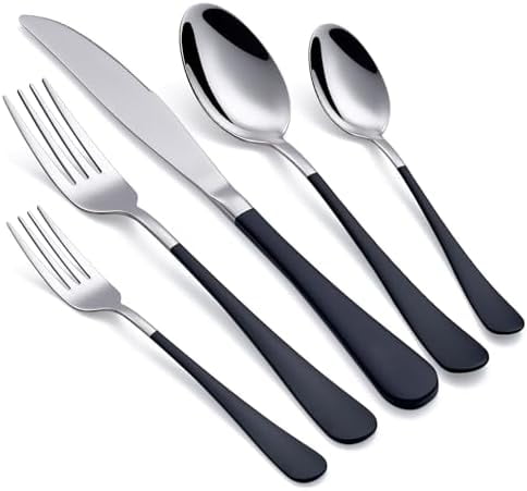 Black Silverware Set 20 Piece 18/0 Stainless Steel Flatware Black ...
