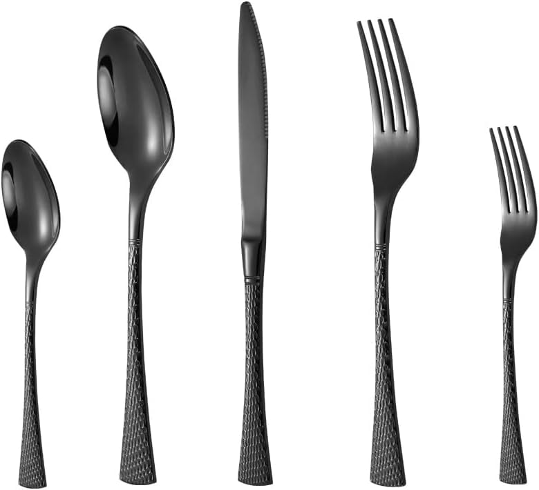 Black Silverware Set,40 Piece Durable 18 10 Stainless Steel Cutlery ...