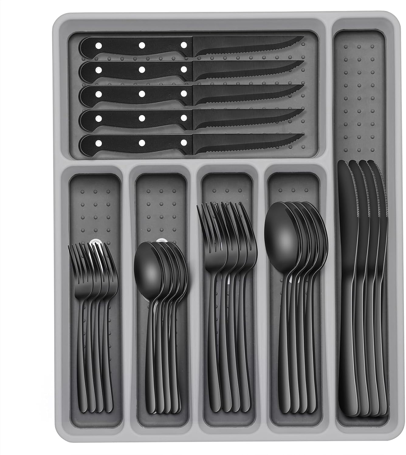 Black Silverware Set, Umite Chef 49-Piece Flatware Set with Drawer ...
