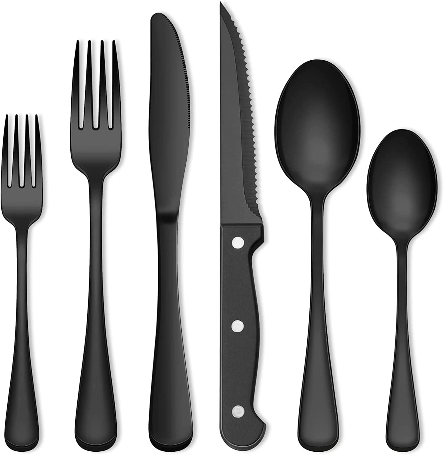 Black Silverware Set, Umite Chef 49-Piece Flatware Set with Drawer ...
