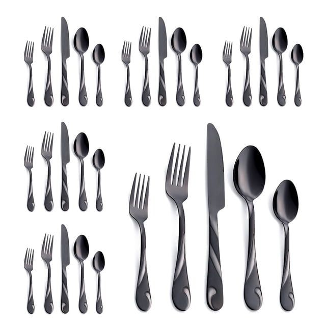 Black Silverware Set for 6, 30-Piece Stainless Steel Flatware Set ...