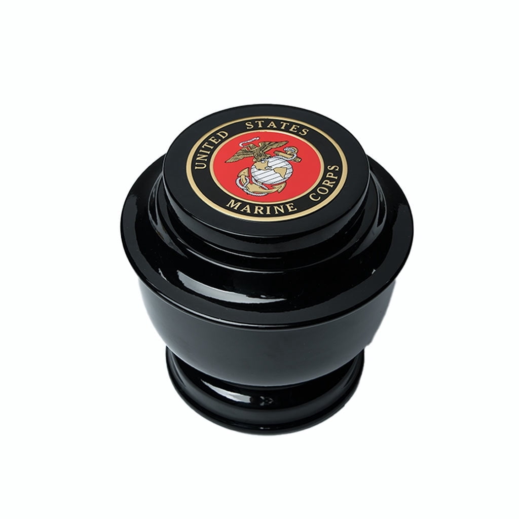 Black Simple Alloy Cremation Urn with US Marine Corps Emblem - Adult ...