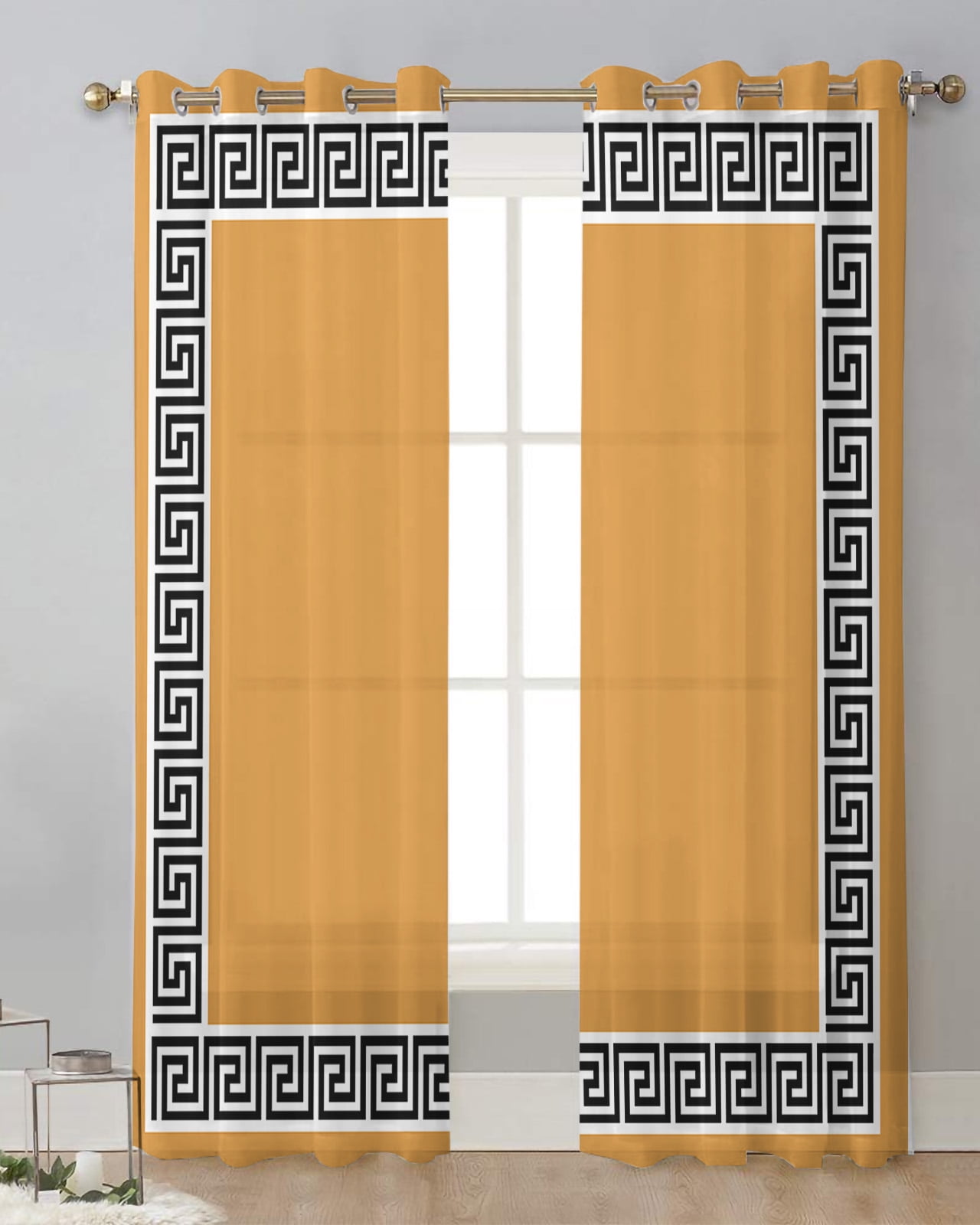 Black Simple Chinese Pattern Tulle Living Room ration Transparent Sheer ...