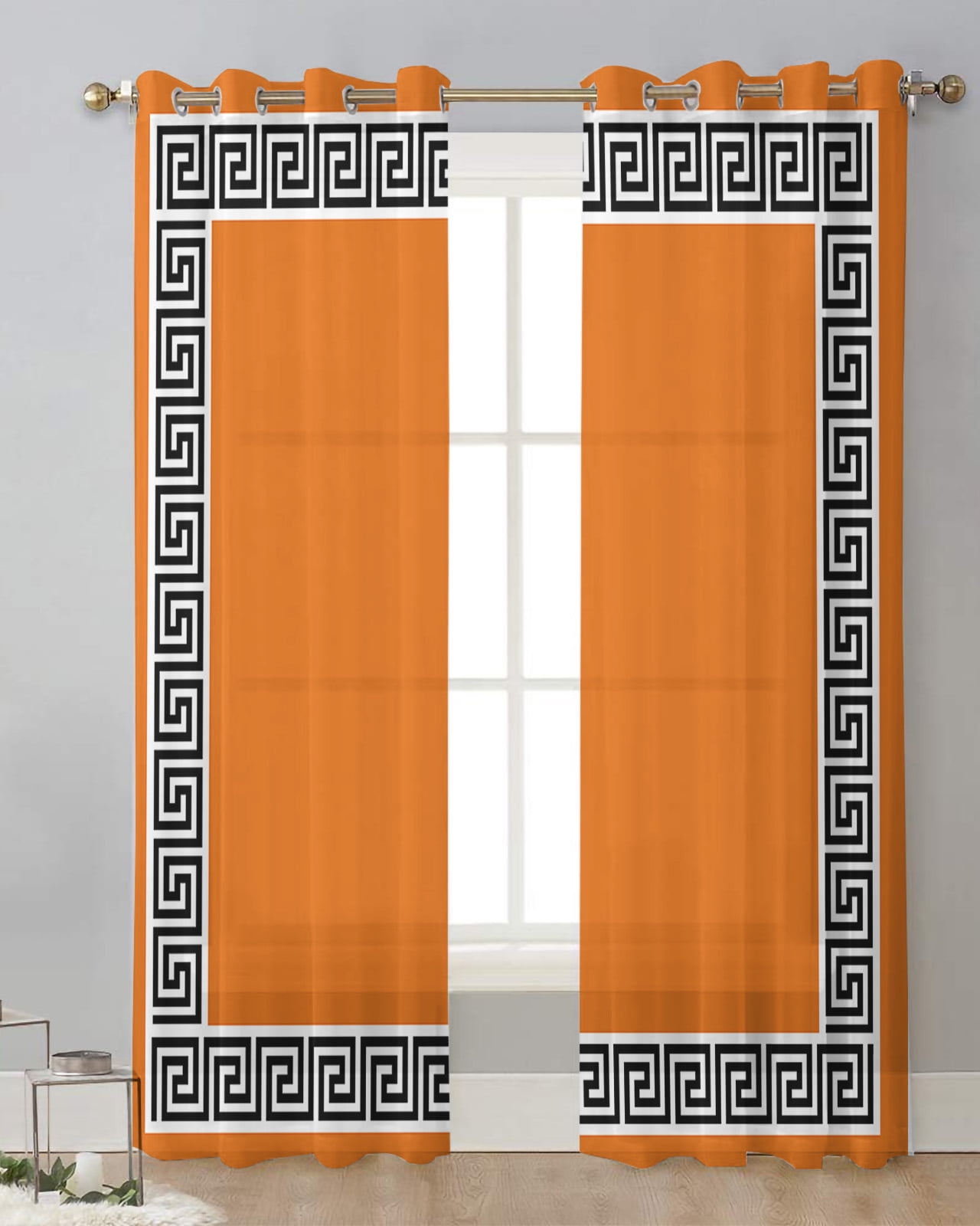 Black Simple Chinese Pattern Tulle Living Room ration Transparent Sheer ...