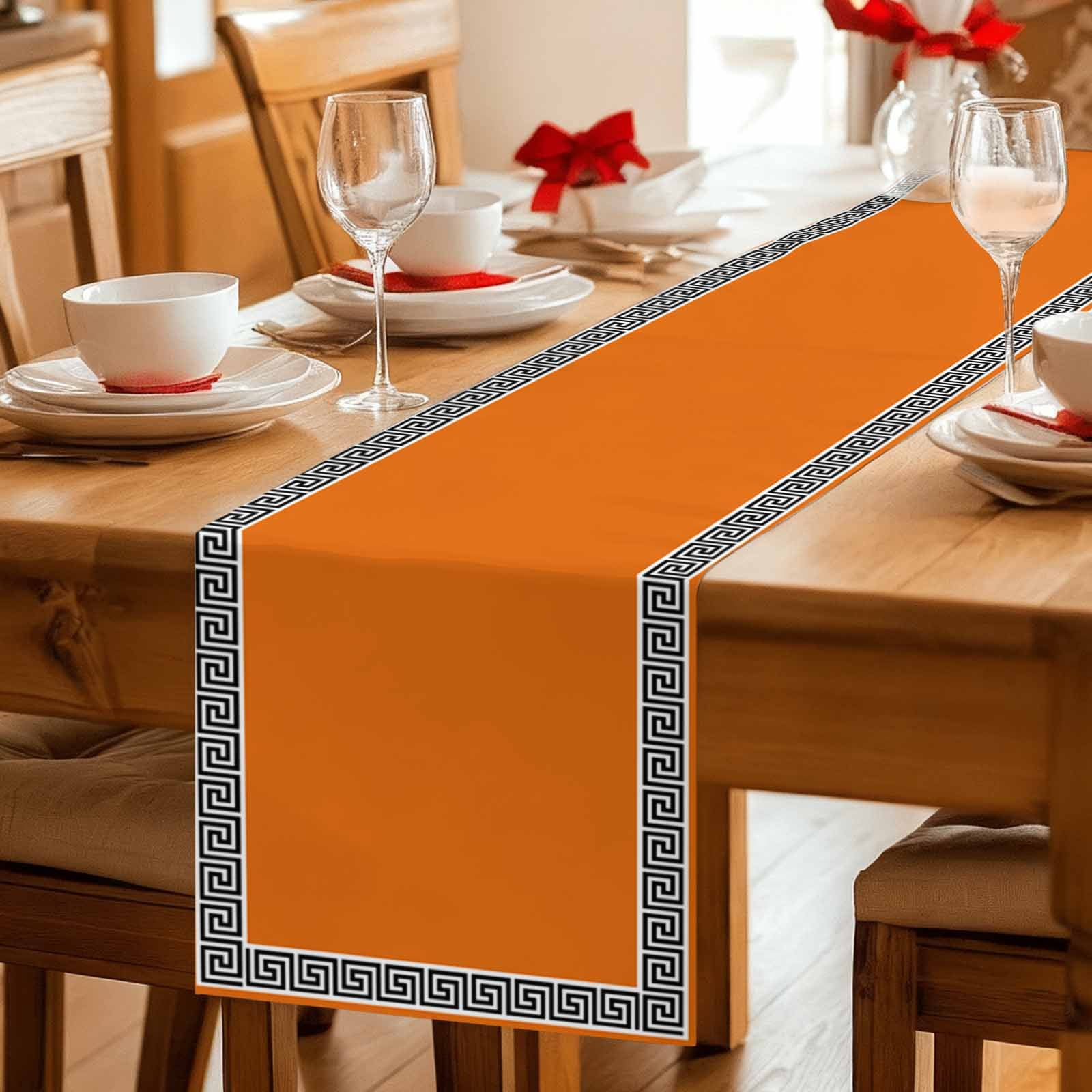 Black Simple Geometric Lines Border Table Runner 36 Inches Long,Kitchen ...