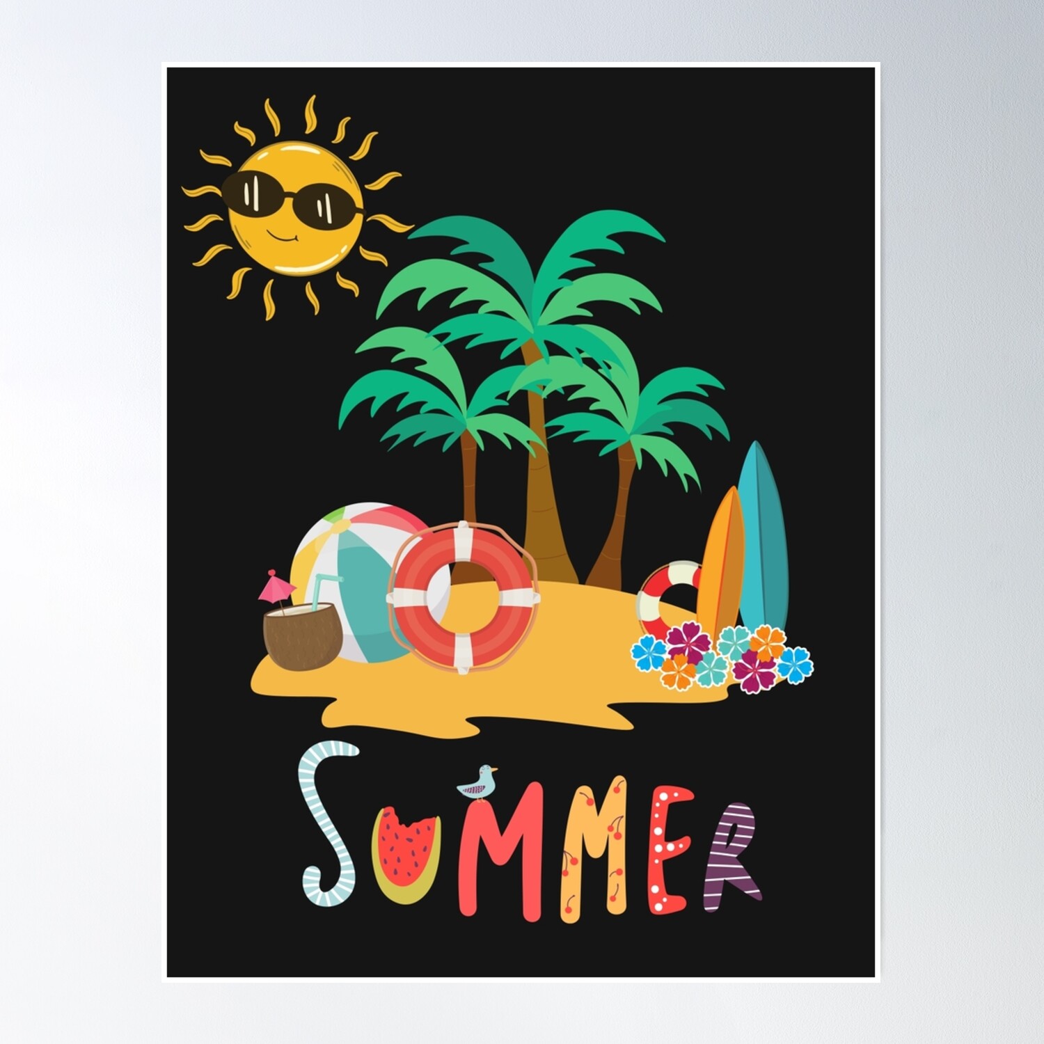 Black Simple Illustrated Summer Poster Wall Art, Modern Wall Decor ...
