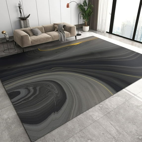 Black Simple Line Area Rugs, Modern Art 3D Carpet, Apartment Carpet ...