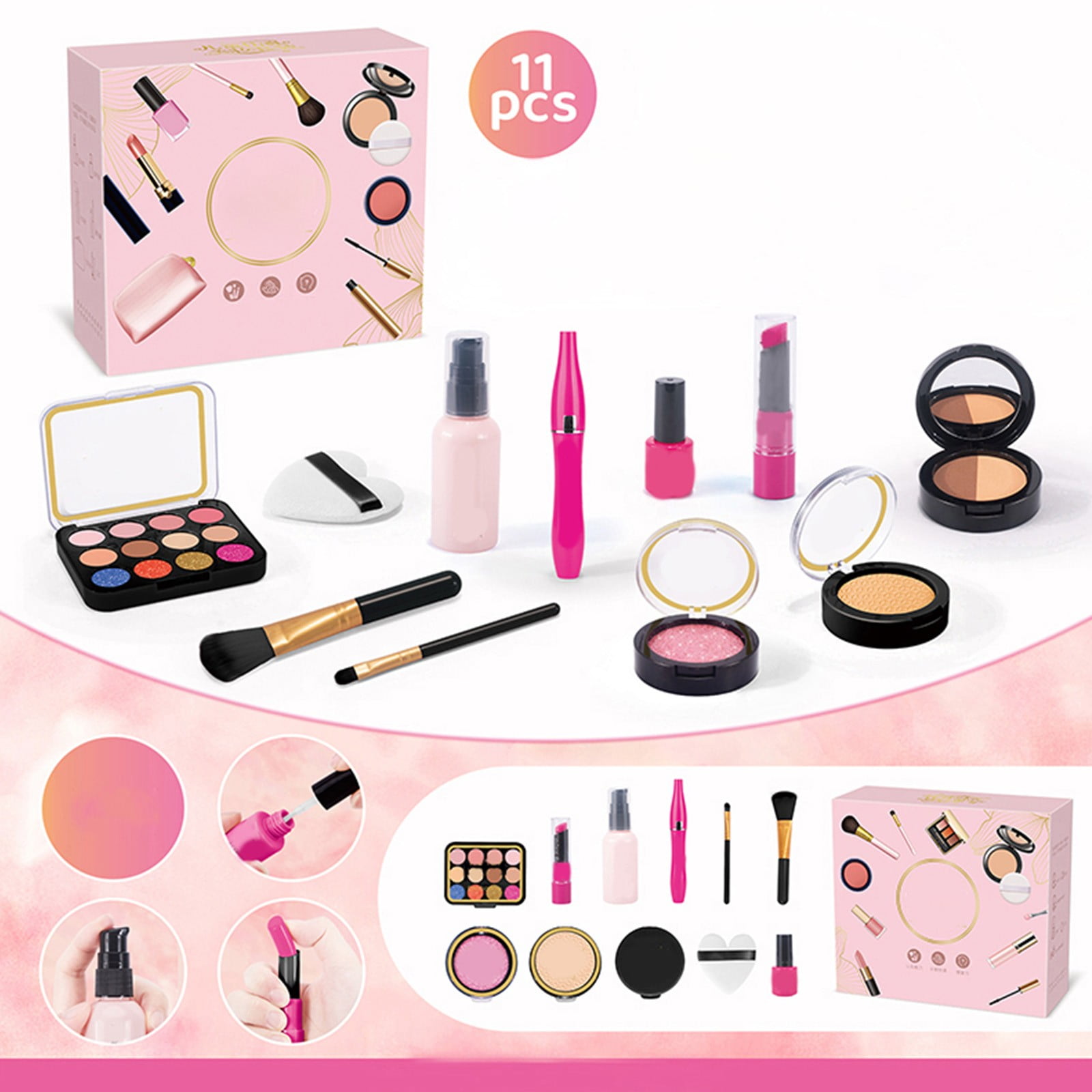 Black Simulated Makeup Toy Set for Girls, Pretend Play Faux Cosmetic ...