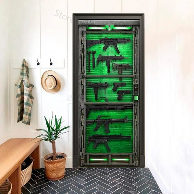 Black Simulation Door Stickers Wallpaper Modern Technology Style PVC ...