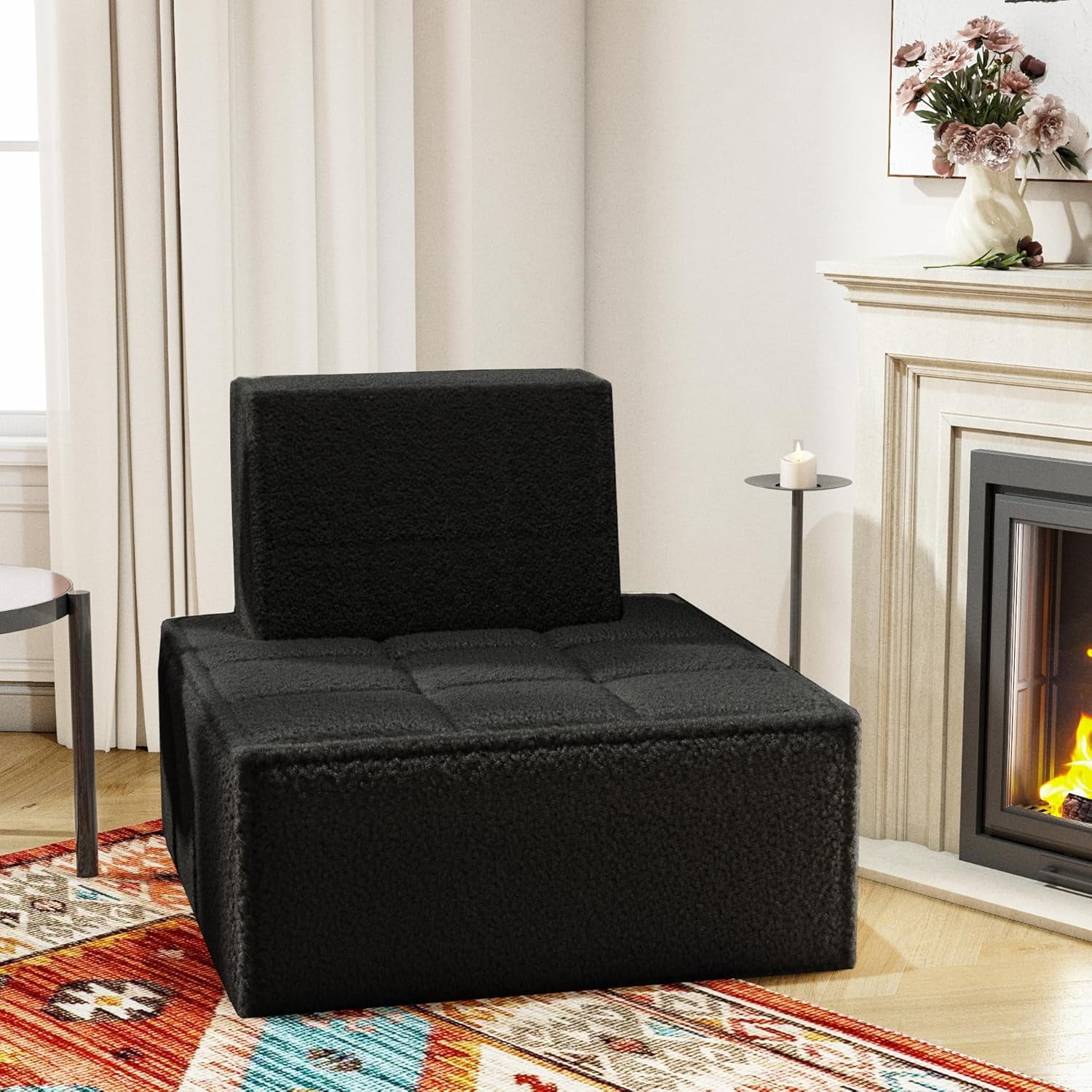 Black Single Modular Sofa Chair - Sherpa Fabric, No Armrests, Cozy ...