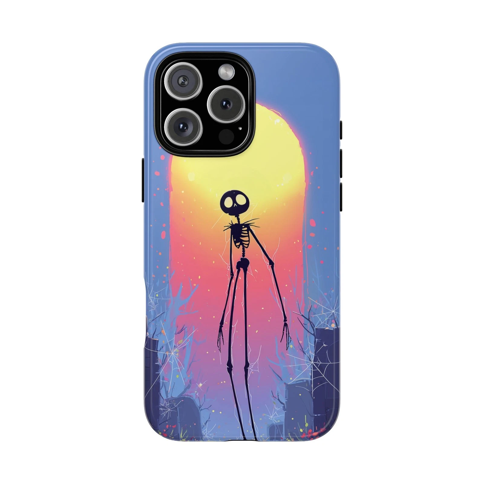 Black Skeleton Graveyard Moon Scene Phone Case for iPhone 17 through 11 ...