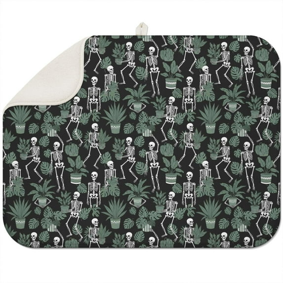 Black Skeleton Plant Pattern Dish Drying Mat for Kitchen 1 Pack, Ultra ...
