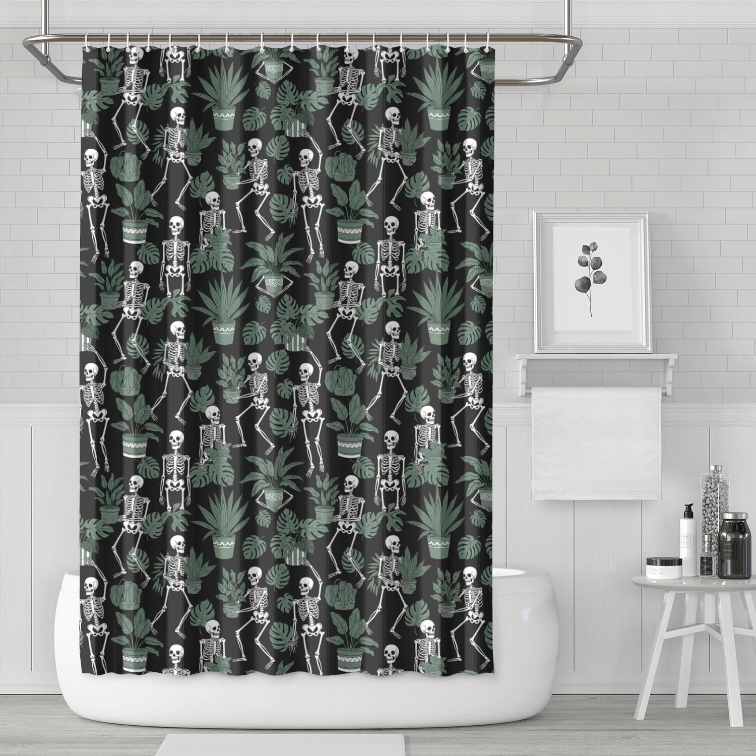 Black Skeleton Plant Pattern Shower Curtain 72"x72" ,Bathroom ...
