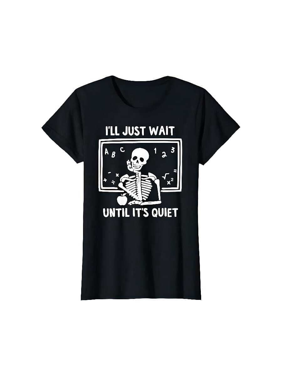 Black Skeleton Teacher Graphic T-Shirt Men Casual Oversized Tee With ...
