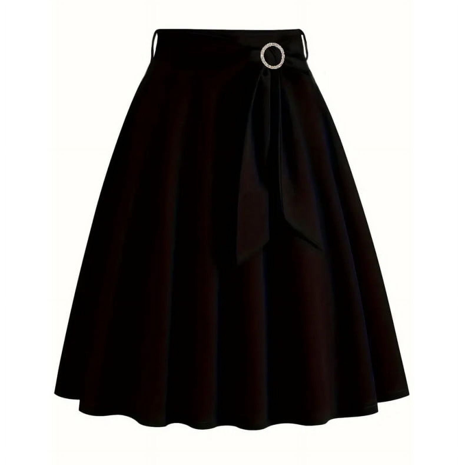 Black Skirt for Women Midi Knee Length Loose Fit Casual Victorian Tie ...