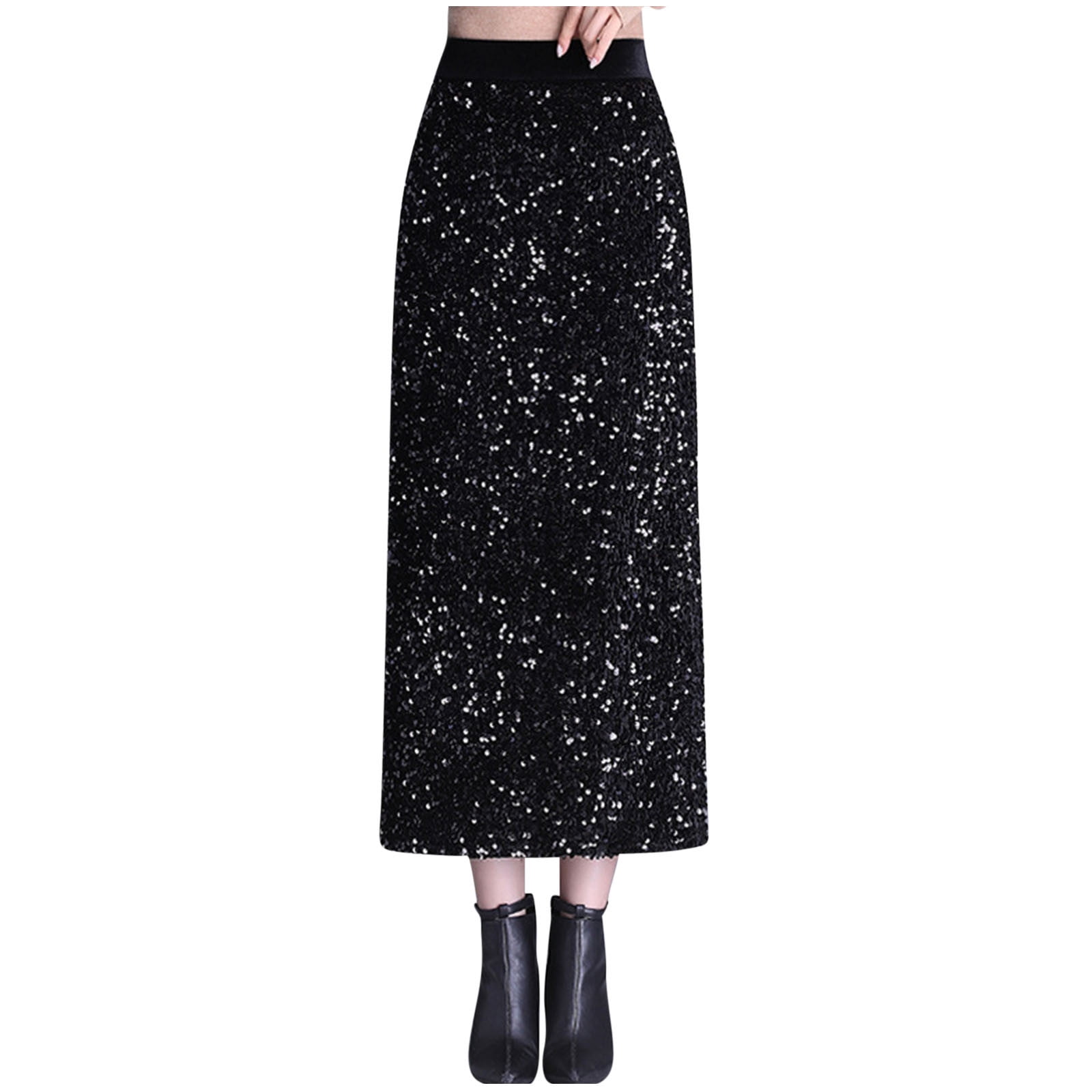 Black Skort for Women Maxi Long Loose Fit Modest Sequin Sparkle High ...