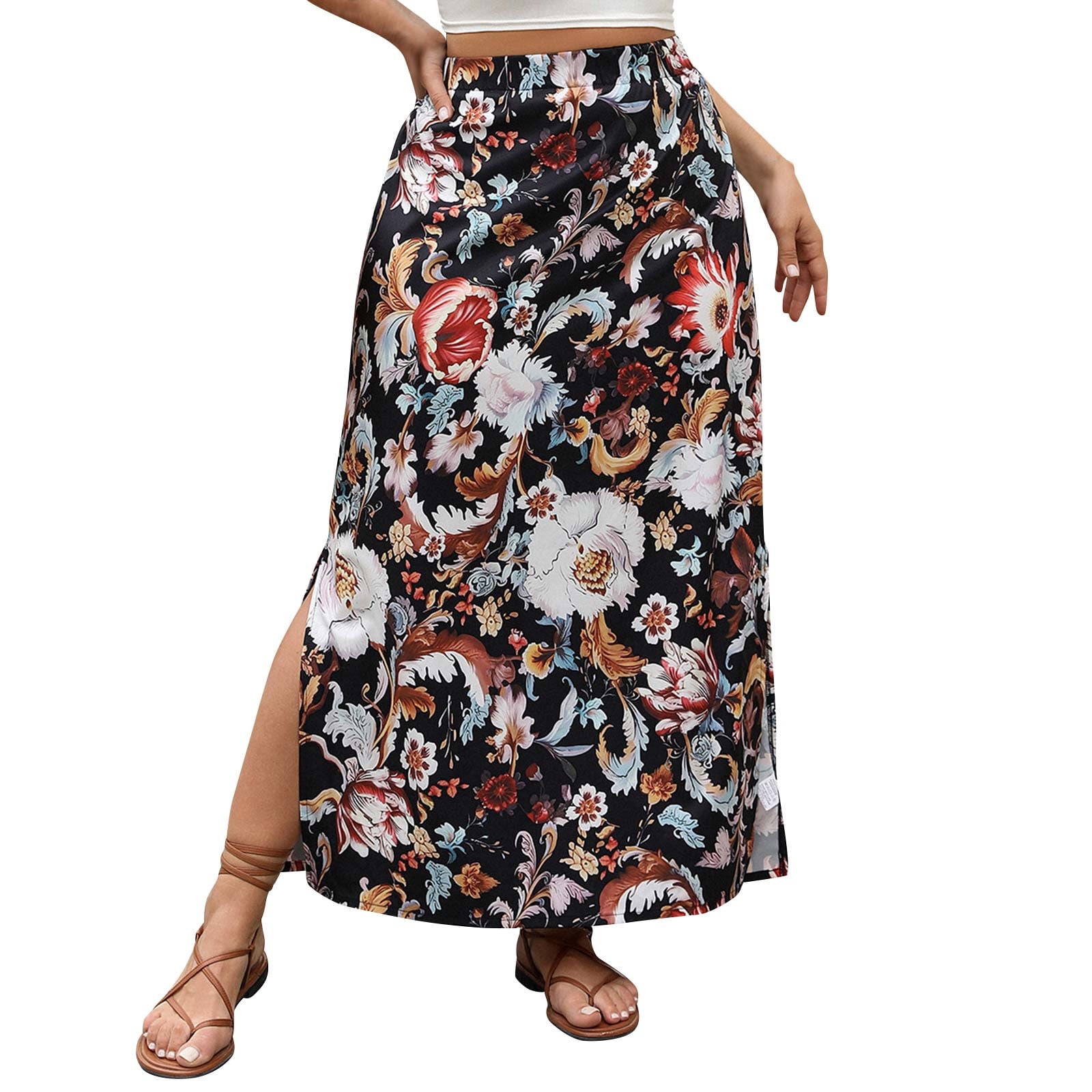 Black Skort for Women Spandex Floral Graphic Maxi Long Midi Knee High ...