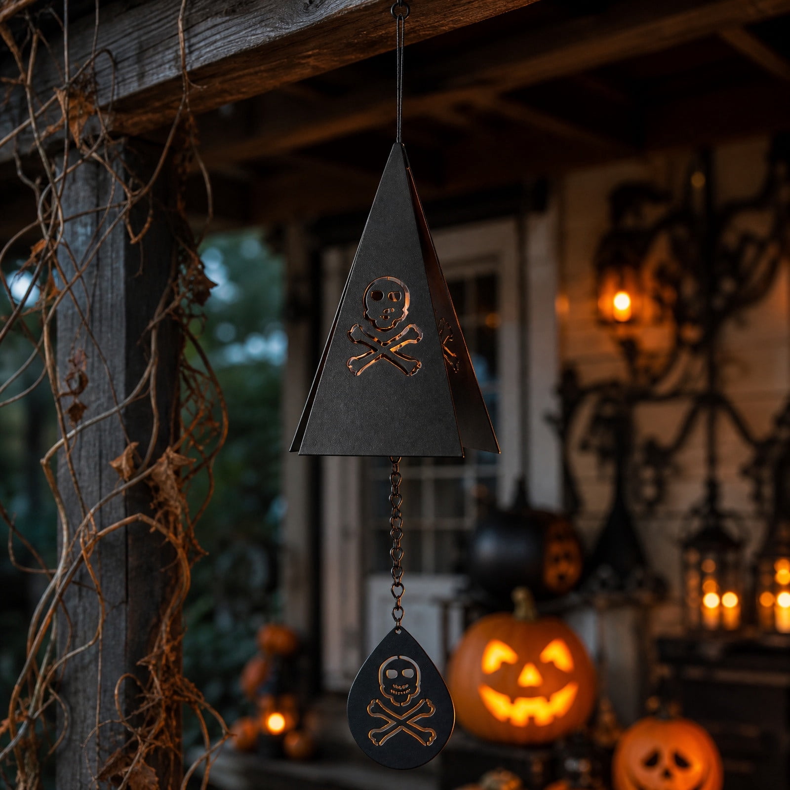 Black Skull Crossbones Iron Wind Chime Gothic Halloween Hanging ...