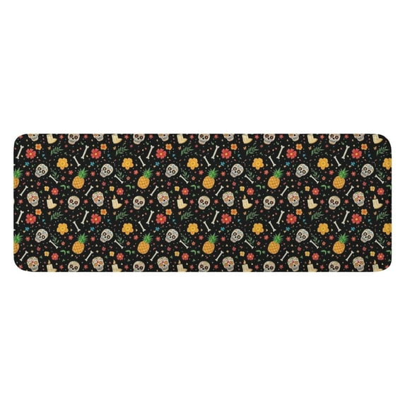 Black Skull Pineapple Flower Pattern Kitchen Rug Mat,Kitchen Runner ...