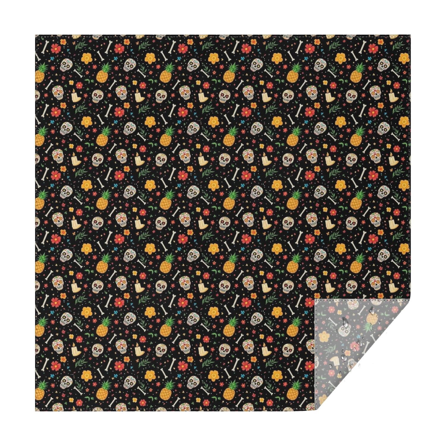 Black Skull Pineapple Flower Pattern Square Tablecloth,Waterproof ...