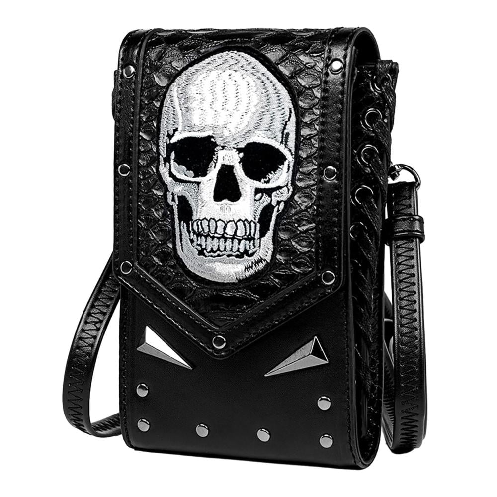 Black Skull Purse | Spooky Shoulder Carry Crossbody Bag Studded Sling ...