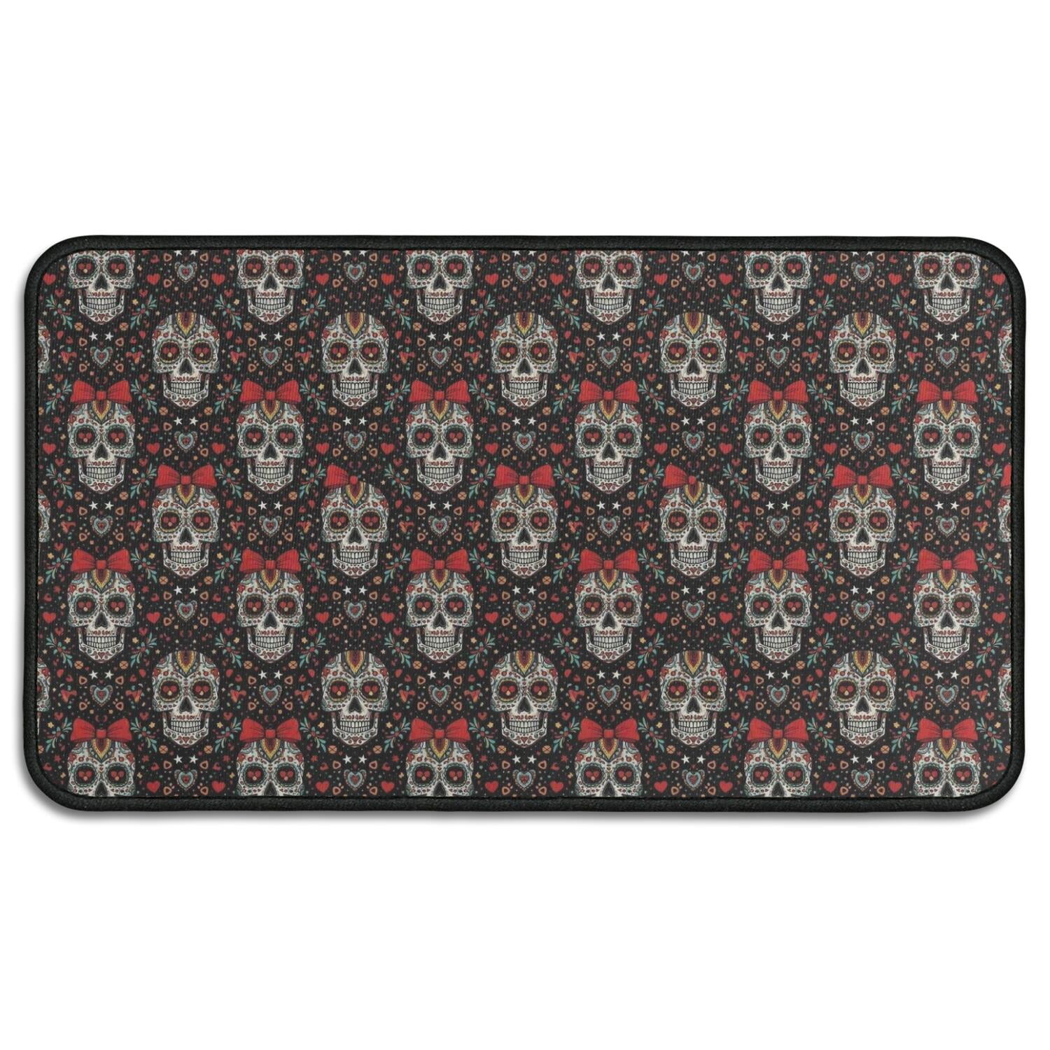 Black Skull Red Bow Pattern Door Rugs,Washable Non Slip Door Mats ...