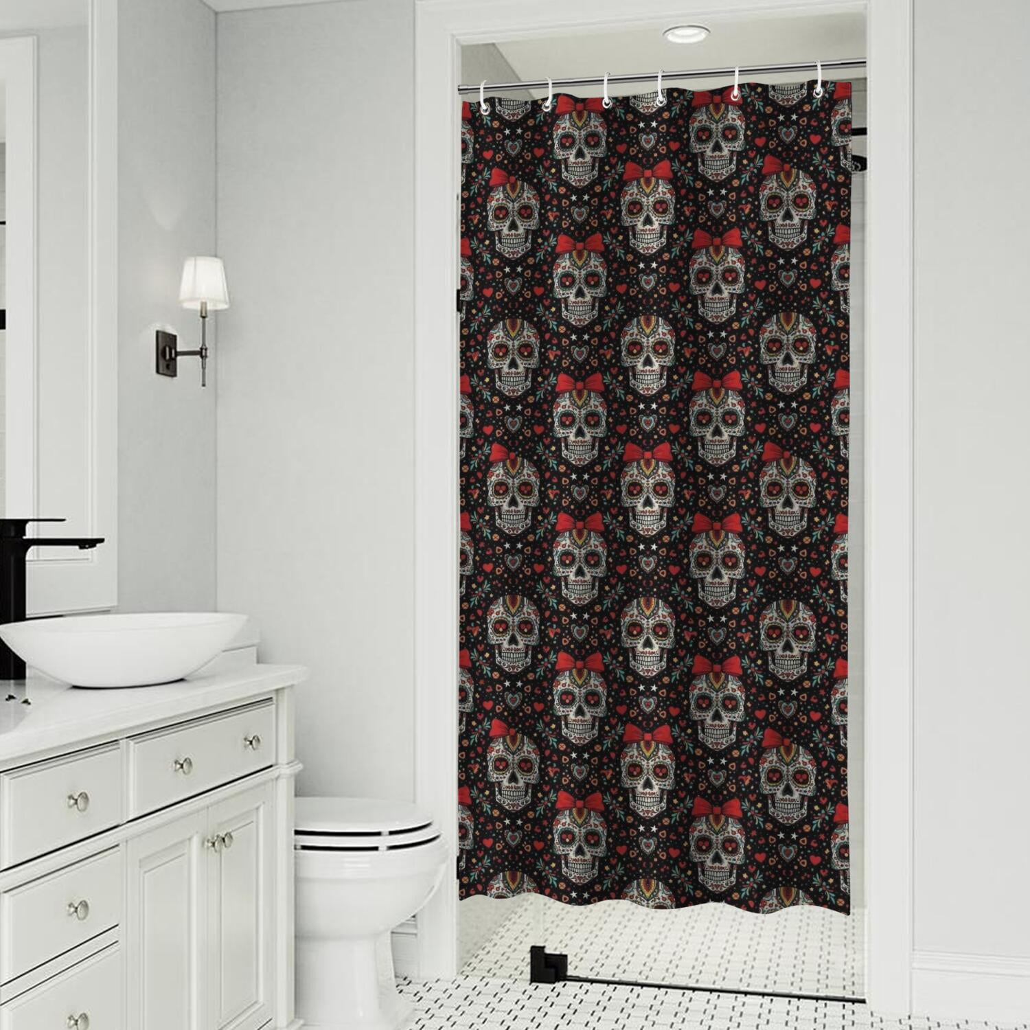 Black Skull Red Bow Pattern Shower Curtain 36"x72" ,Bathroom Decorative ...