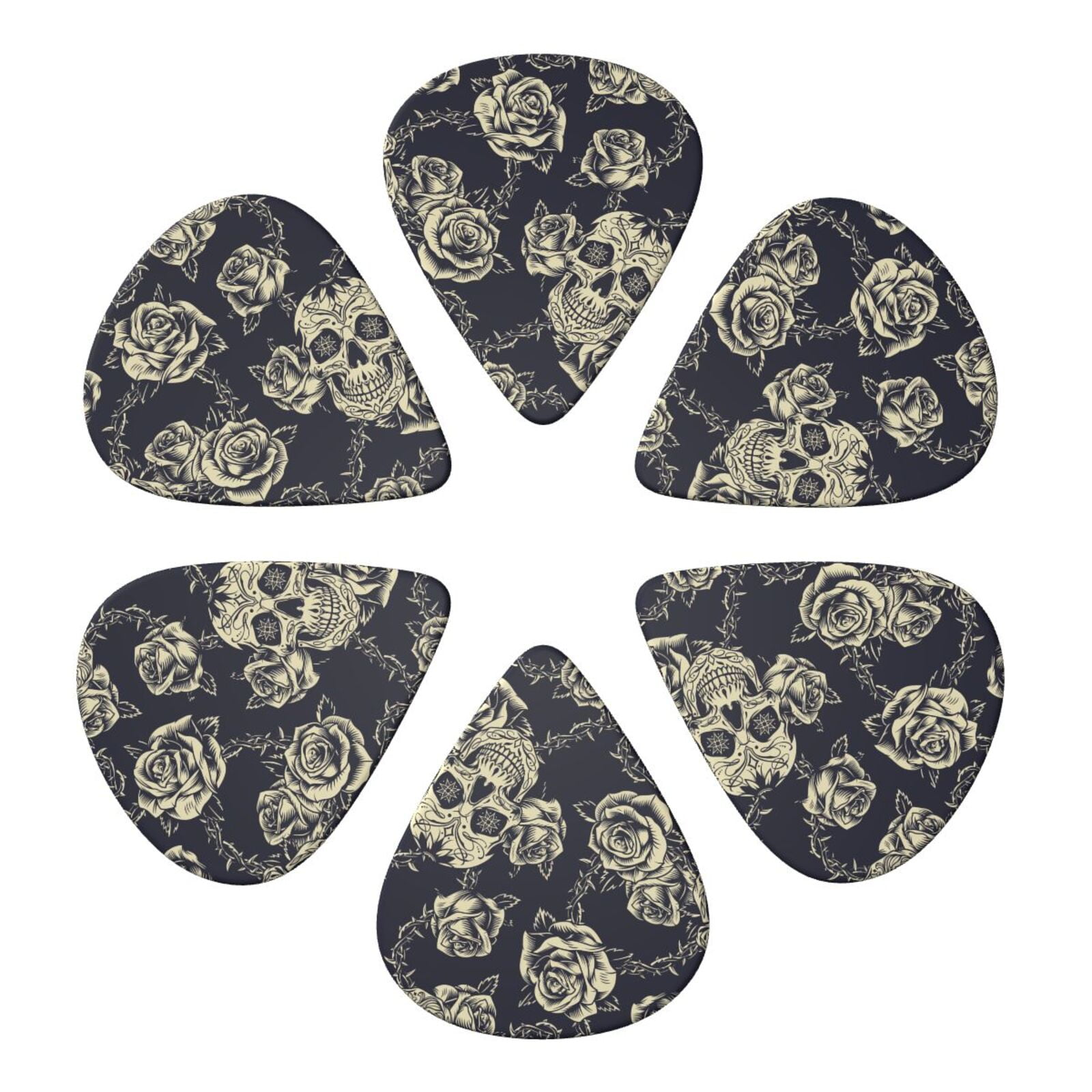 Black Skull Roses Cool Guitar Pick 6 Pack for Bass Acoustic Electric ...