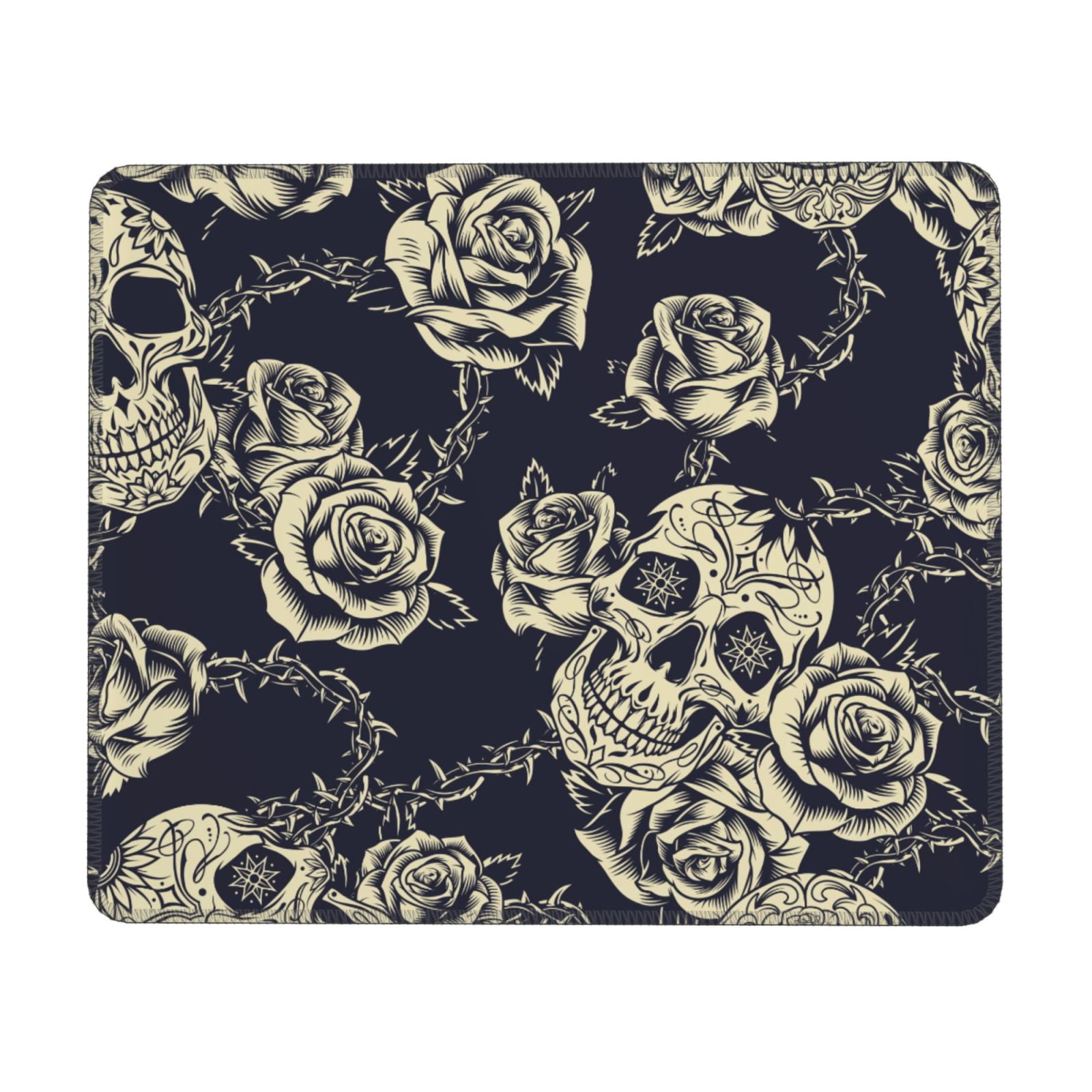 Black Skull Roses Cool Mouse Pad Non-Slip Rubber Gaming Mousepad ...