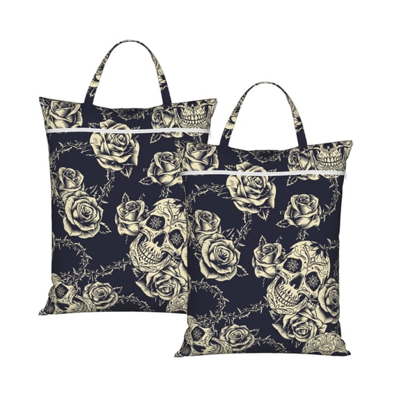 Black Skull Roses Cool Travel Dirty Laundry Bag 2PCS , Portable Hanging ...