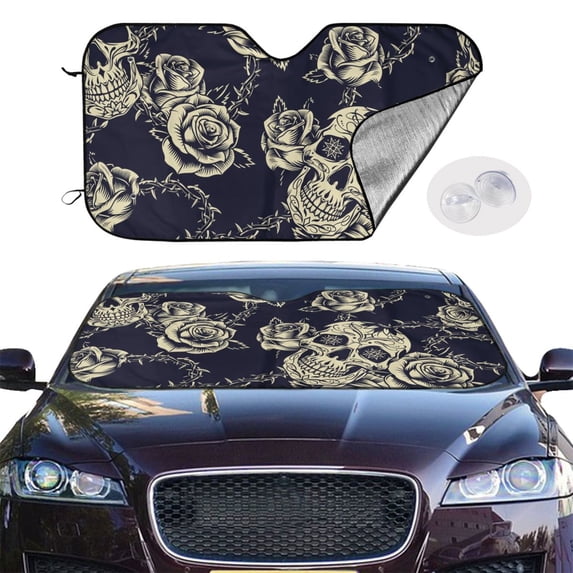 Black Skull Roses Cool Windshield Sunshade Sun Shade Front Window Car ...