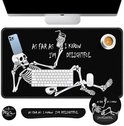 Black Skull Skeleton Keyboard Mouse Pad Set 4in1 Large Mousepad ...