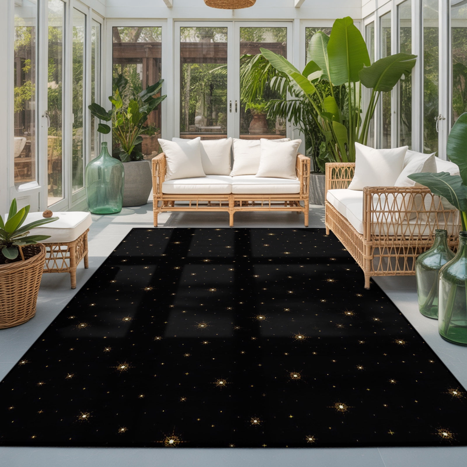 Black Sky 4'x6' Area Rugs Modern Minimalist Watercolor Gold Star Dots ...