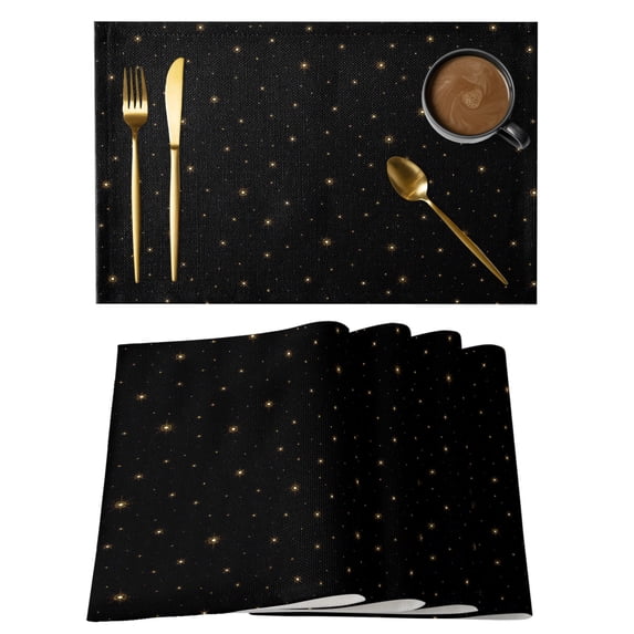 Black Sky Placemats Set of 8, Modern Minimalist Watercolor Gold Star ...