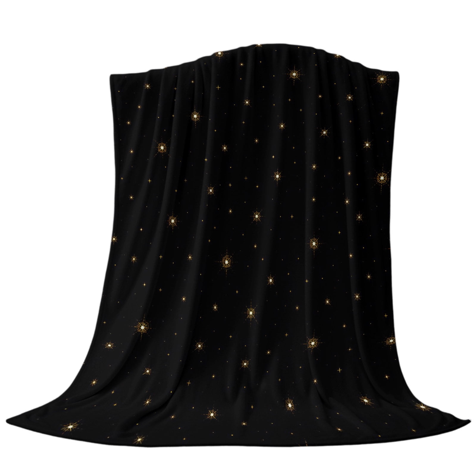 Black Sky Throw Flannel Blanket Modern Minimalist Watercolor Gold Star ...