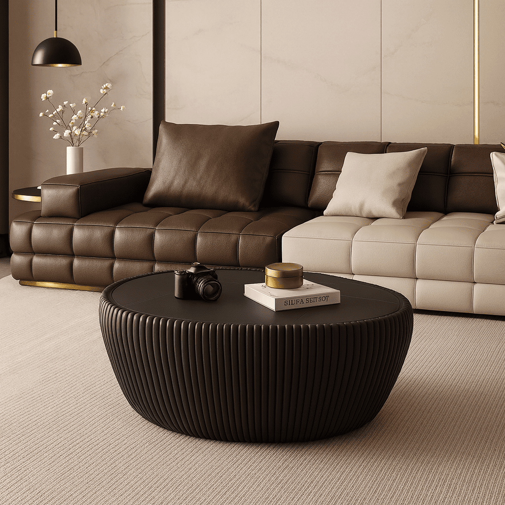 Black Slate Top goose eggs Shape Leather Coffee modern Sofa Table for ...