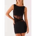 Black Sleeveless Mini Dress With Lace Cut-Out Waist Detail Slim Fit ...