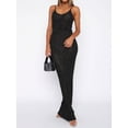 Black Sleeveless Ribbed Knit Bodycon Slip Dress With Spaghetti Straps ...