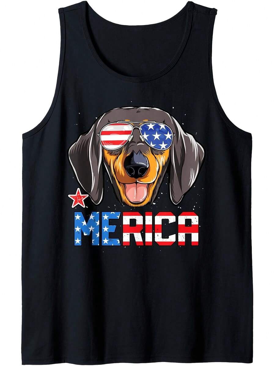 Black Sleeveless Tank Top With Patriotic Dachshund Graphic And MERICA ...