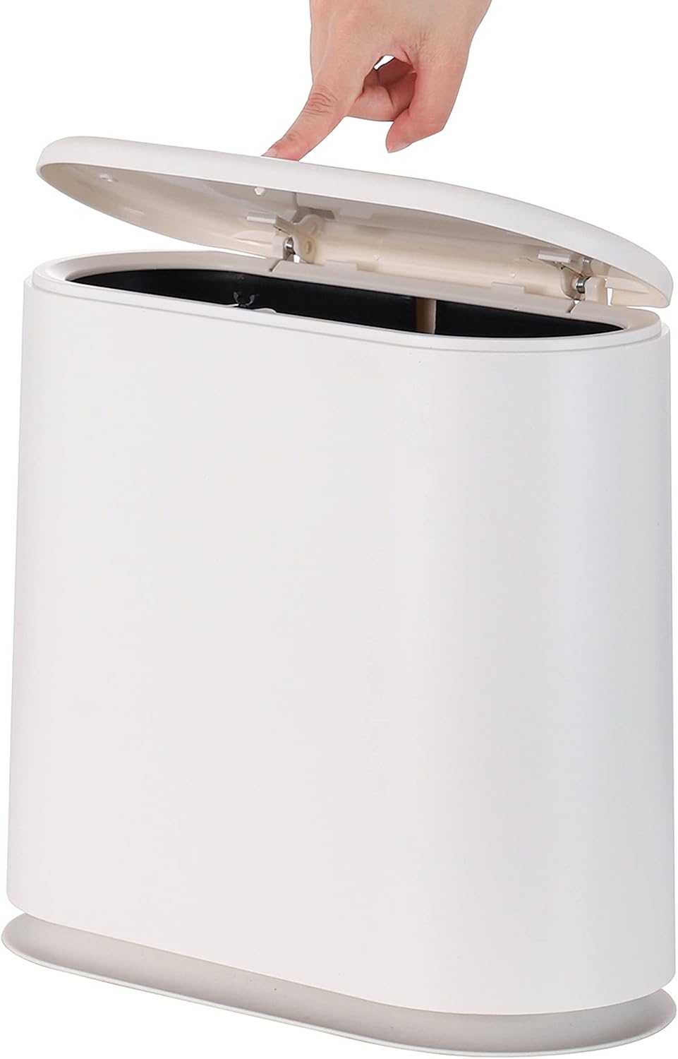 Black Slim Bathroom Trash Can with Press Top Lid,12 Liter Small Thin ...