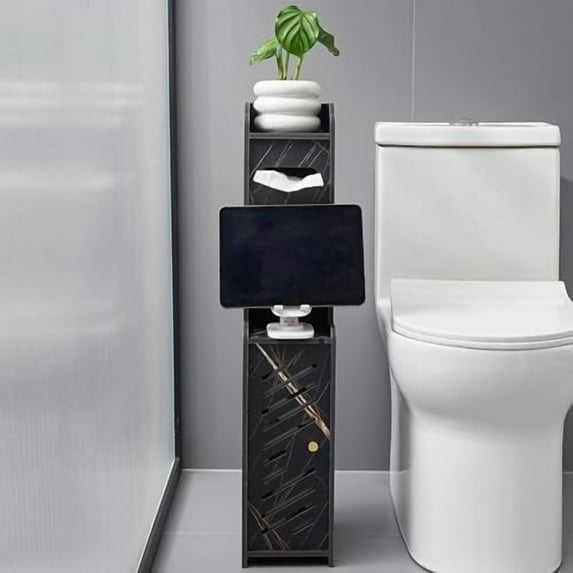 Black Slim Toilet Paper Holder Stand, Bathroom Storage Cabinet for ...
