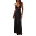 Black Slip Cami Maxi Dress With Tie-Up Front And Backless Design ...