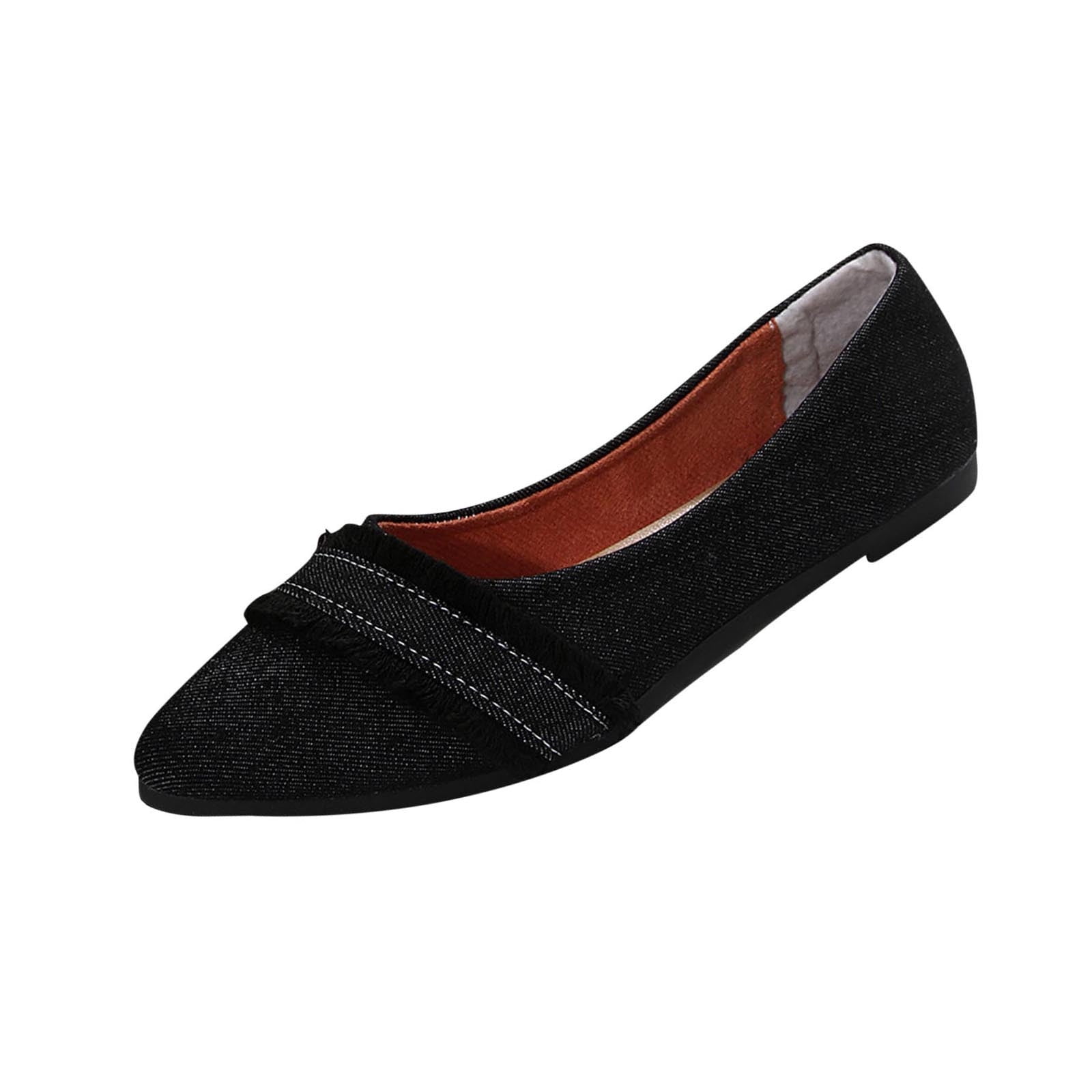 Black Slip-On Flats With Pointed Toe For Women Closed Toe Breathable ...