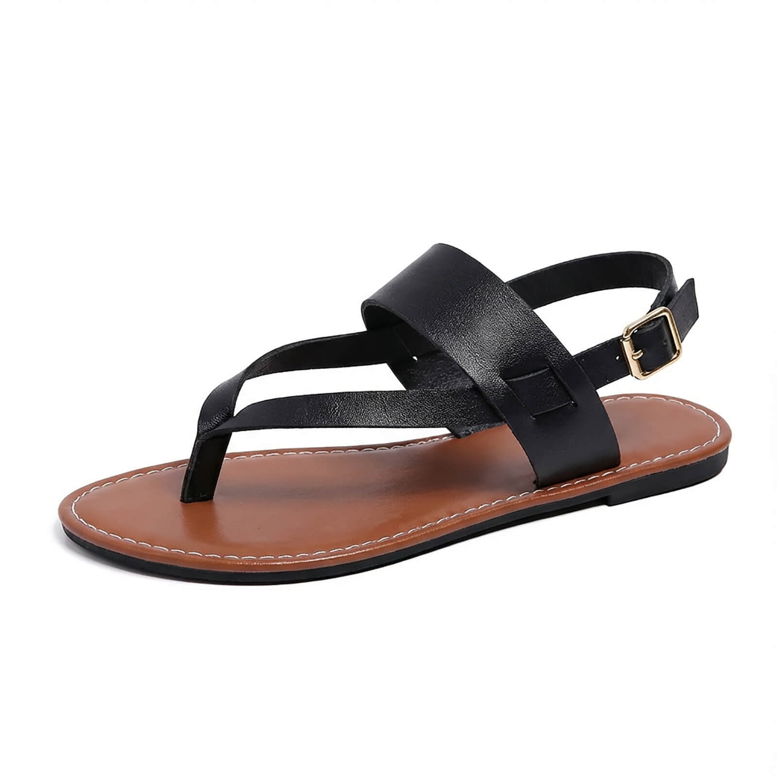 Black Slippers Sandals Women Casual Flat Split Toe Clip Indoor Outdoor ...