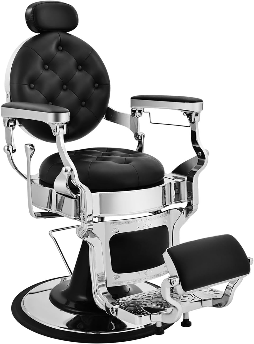 Black Sliver Barber Chairs for Barbershop, Heavy Duty Hydraulic ...